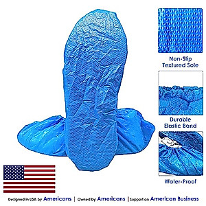 INNOVATIVE HAUS Premium Thick Extra Large Waterproof Disposable Boot & Shoe Covers | Durable, Non-Slip, Textured Treads, Non-Toxic, 100% Latex Free | Stronger than Competitor-5 Mil |100-Pack Blue|