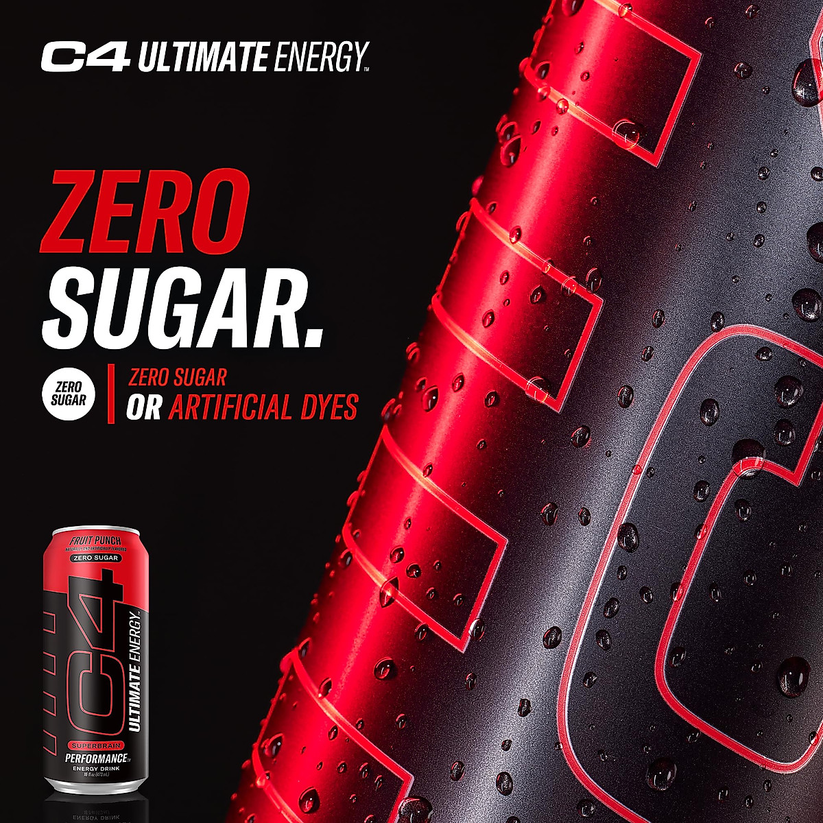 C4 Ultimate | 300mg Caffeine Sugar Free Energy Drink | Fruit Punch | Pre Workout Performance Drink | 16oz (Pack of 12)