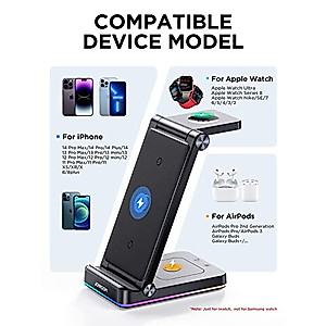 3 in 1 Wireless Charging Station, JOYROOM【Foldable & Double Coil】 Foldable Wireless Charger Compatible with iPhone15/14/13 Pro Max, Apple Watch Ultra/8/7/6/5, and Airpods Pro/2nd/3
