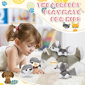 HyDren Christmas Husky Stuffed Animals with 4 Baby Huskies Cute Dog Plush Set Kawaii Husky Soft Pillow Dolls for Girls Birthday Wedding Anniversary Presents Home Sofa Decor, 11 Inch, 4 Inch