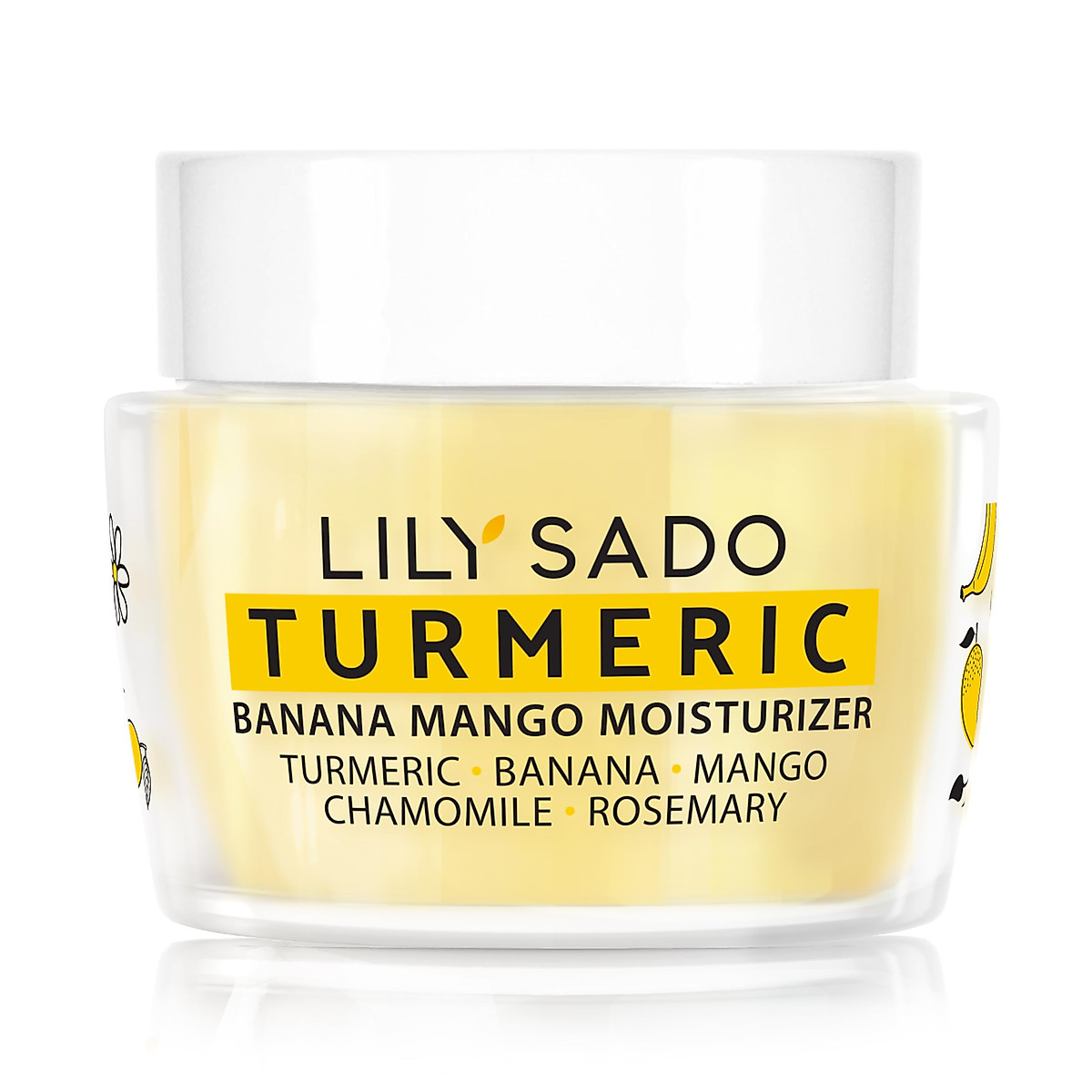 LILY SADO Turmeric Banana Mango Face Moisturizer - Luscious Creamy Nutrient-Rich Natural Daily Facial Cream w Chamomile & Rosemary - Vegan Anti-Aging Lotion For Wrinkles & Fine Lines