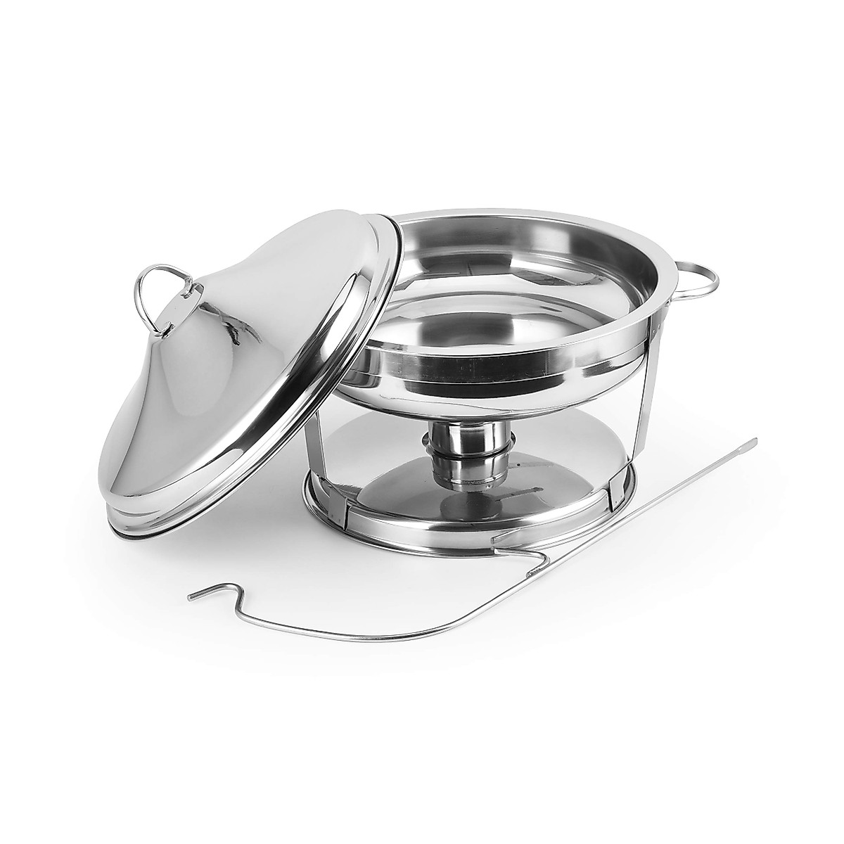 6 Qt Round Chafing Dish With Hanger Stainless Steel Chafer Set And Apron, Buffet Food Warmer Durable, Shiny Silver, Keeps Food Warm In All Catered Events