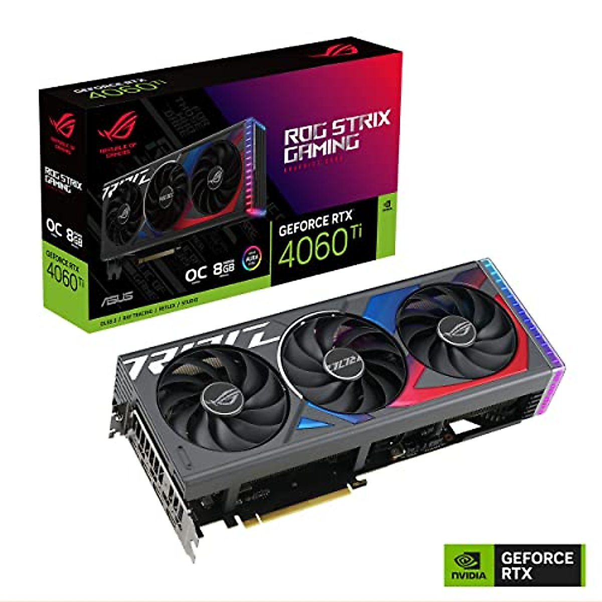 ASUS ROG Strix GeForce RTX™ 4060 Ti OC Edition Gaming Graphics Card (PCIe 4.0, 8GB GDDR6, DLSS 3, HDMI 2.1, DisplayPort 1.4a)