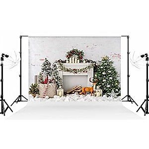 Kate 10×8ft (3×2.5m) Bokeh Bohemia Christmas Tree Photo Backdrop White Fireplace Brick Wall Xmas Photography Background for Christmas Studio Props
