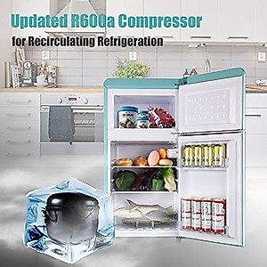 WANAI Compact Refrigerator 3.2 Cu.Ft Retro Mini Fridge with Freezer Dual Door Small Refrigerator with 7 TEMP Modes, LED Lights, Removable Shelves, Ideal for Bedroom Dorm Office Apartment