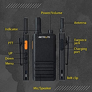 Retevis RT22P,New Version of RT22(2.0),Portable 2 Way Radio with Earpiece,1620mAh Battery,USB-C,Rechargeable Walkie Talkies(6 Pack) with 6 Way Multi Gang Charger,for Church Security School Warehouse