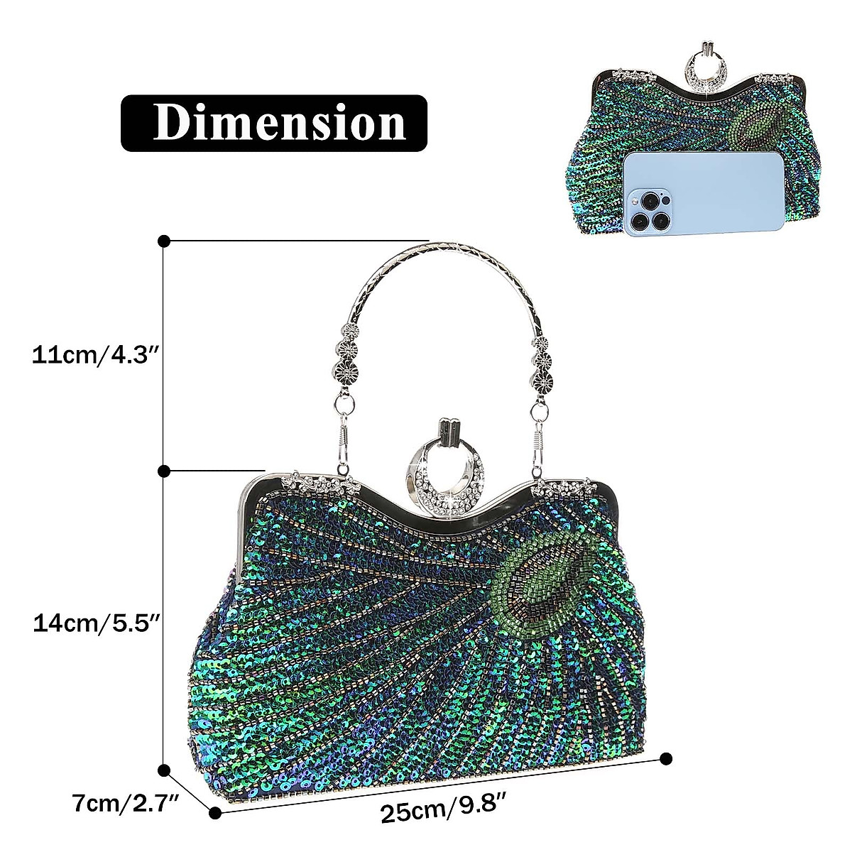 GUOZI Women's Vintage Beaded Sequin Peacock Clutch Purse Handmade Crossbody Evening Bag Handbag For Wedding Party Prom