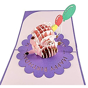 iGifts And Cards Cute Happy Pig Balloons Birthday 3D Pop Up Greeting Card - Awesome, Fun, Cool, Best Wishes, Unique, Funny, Celebration, Son, Daughter, Best Friend, BFF, Congratulations, Wow