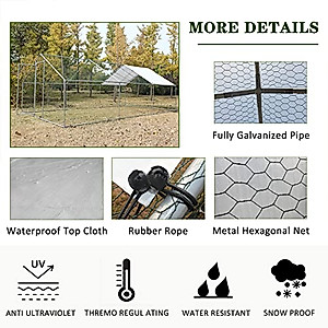 Walk in Chicken Coop Extra Large Metal Chicken Run Pen Dog Run Poultry Cage Hen Runs for Yard with Cover for up to 40 Chickens, Rabbits, Ducks, Cats, Dogs 19.7' x 9.8' x 6.5'