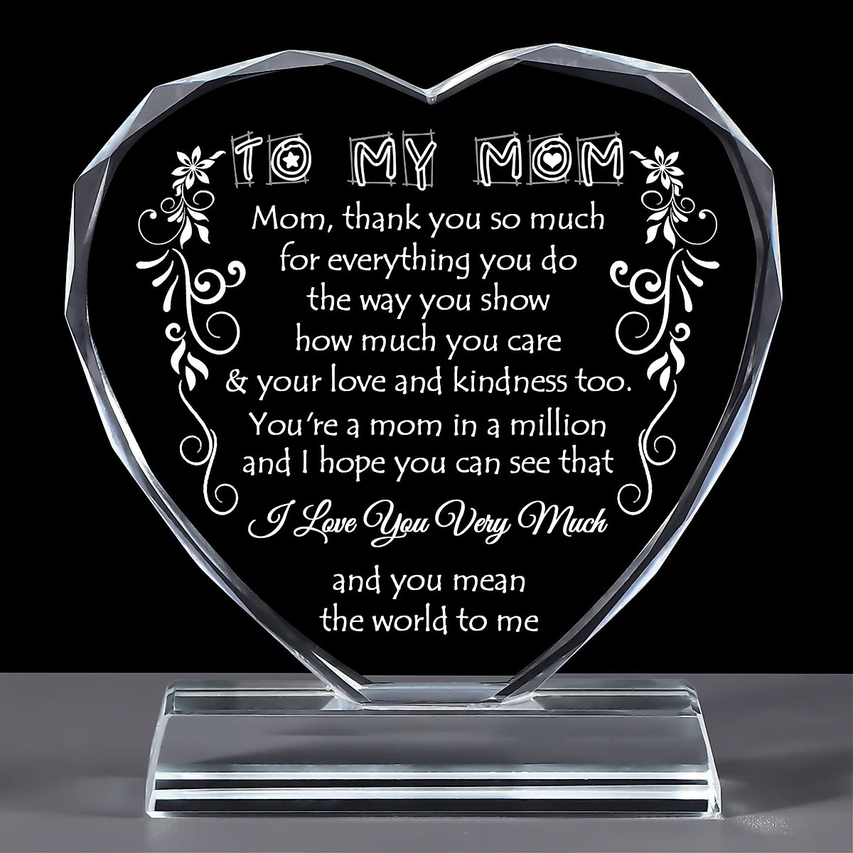 YWHL To My Mom Gifts from Daughter Son, Thank You Gifts for Mom Who has Everything, Mother's Day Gifts, Laser Engraving Glass Keepsake, Meaningful Present for Mother on Thanksgiving Christmas