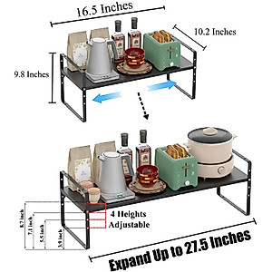 ARCCI Expandable Cabinet Shelf Organizers 2 Pack, Stackable Metal Pantry Storage Shelves Rack, Adjustable Kitchen Counter Shelf for Cabinets, Countertop, Cupboard Organizers and Storage, Black