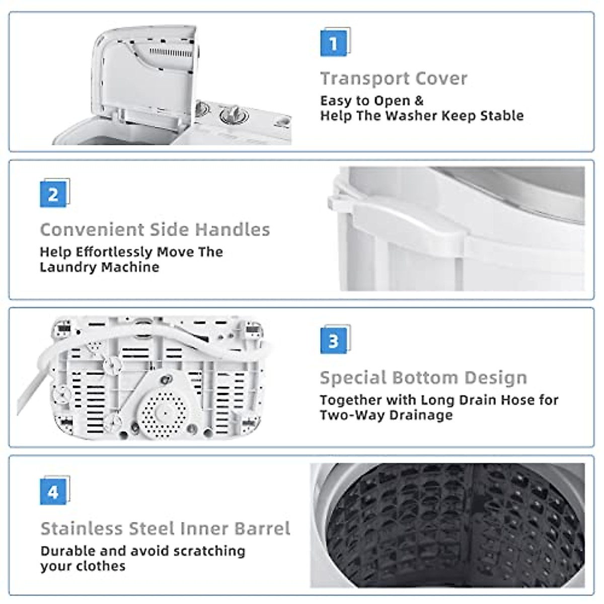 Giantex Portable Washing Machine, 13lbs Mini Twin Tub, 8Lbs Washer & 5Lbs Spinner, Compact Laundry Washer Combo, Built-in Pump Drain, Apartments RVs and Dorms (White & Gray)