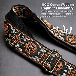 Nefelibata Purse Strap, 2" Crazy Horse Leather End Shoulder Strap Adjustable Replacement,Retro Jacquard Embroidery Multi-pattern Crossbody Bag Straps for Handbag,Crossbody Bags(Brown flower)