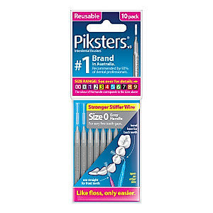 Piksters Interdental Brushes (1 Pack of 10 Brushes, Size 0 (Grey)