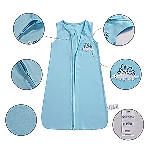 DaysU Cotton Baby Wearable Blanket, Sleeveless Baby Sleep Sack with One-Way Zipper, Embroidered and Printed Baby Wearable Blanket for Newborn Baby Boys 18-24 Months, 2-Pack, Blue Dinosaur