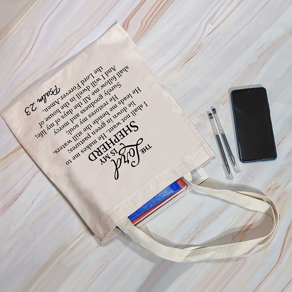 VAMSII Psalm 23 Gifts Tote Bag the Lord is My Shepherd Shoulder Bag Bible Verse Tote Bag Christian Shopping Bags (the Lord is My tote)