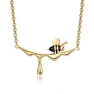 CUOKA MIRACLE Gold Bee Pendant Necklace 925 Sterling Silver Honey Pendant Necklace Bee with Dripping Honey Pendant Necklace Bumblebee Jewelry Birthday Gifts for Women