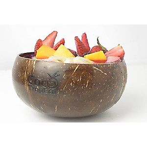 Coco TropEco Coconut Bowl Set of 4 - Handmade Bowls From Natural Coconut Shells + Wooden Spoons + Wood Forks and Bamboo Straws – Buddha Bowls Ideal for Acai Smoothie, Salad or Cereal – Polished –