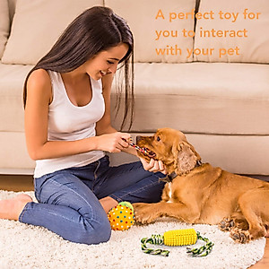 Xemz Dog Toy Corn Molar Stick with Rope, Dog Toothbrush Chew Toys, Pet Teething Cleaning Stick Bite-Resistant Toothbrush Dog Chewing Stick Toy, for Medium Large Dog Cleaning Teeth Dental Care