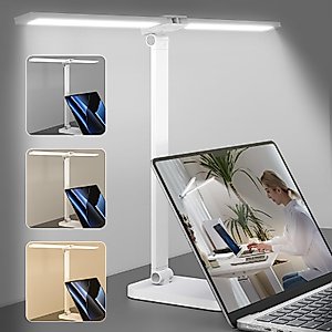 Foldable Desk Lamp for Home Office - Bright Led Desk Light for College Dorm, Dual Swing Arm Dorm Study Desk Lamp, Eye-Caring Architect Desktop Study Lamp, Dimmable Study Light Craft Task Lamp(White)
