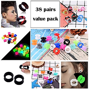 Qmcandy 38 Pairs Colorful Silicone Tunnels Plugs Hollow Saddle Soft Thick Ear Piercing Expander Gauges 2g