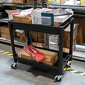 BISupply Plastic Utility Rolling Cart with Shelves Rolling Tool Cart on Wheels, Utility Service Cart Plastic Push Cart