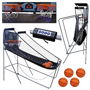 Foldable Indoor Basketball Arcade Game Double Shot 2 Player W/ 4 Balls, Electronic Scoreboard and Inflation Pump