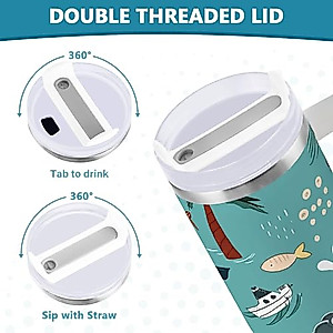 Burbuja Cute Marine Animals 40oz Insulated Tumblers with Handle and Straw Lid, Double Wall Stainless Steel Travel Mug Leak-Proof, BPA Free, Gift for Mom Dad