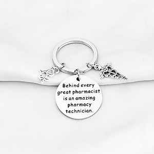 SEIRAA Pharmacy Pharmacist Gift RX Jewelry Behind Every Great Pharmacist is an Amazing Pharmacy Technician Keychain (RX Keychain)