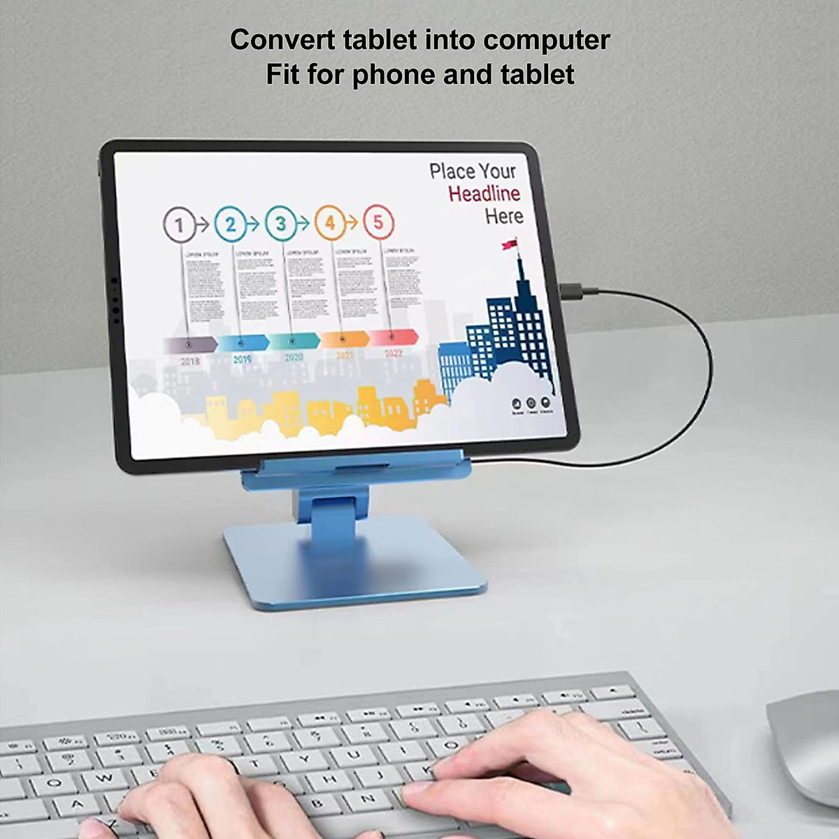 Acogedor 8 in 1 USB C Hub Stand Holder, with Foldable Tablet Stand, 1 4K 30Hz HD Multimedia Interface, 2 USB A, 1 USB C, 1 Storage/Memory Card Slot, 1 3.5mm Audio, 1 PD, 1 Host