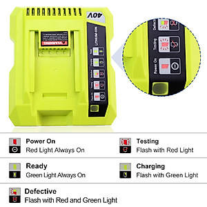 Munikind 6000mAh OP40601 Battery and Charger Replacement for Ryobi 40V Battery OP4050A OP4040 OP4030 OP4026A OP40201 ZROP4026 Compatible with Ryobi Battery 40 Volt Cordless Power Tool RY40180 RY40200