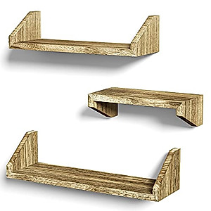 SZQINJI Floating Shelves Wall Mounted Solid Wood Shelf Display Ledge Storage Shelves for Living Room Kitchen Bathroom Carbonized Black Set of 3