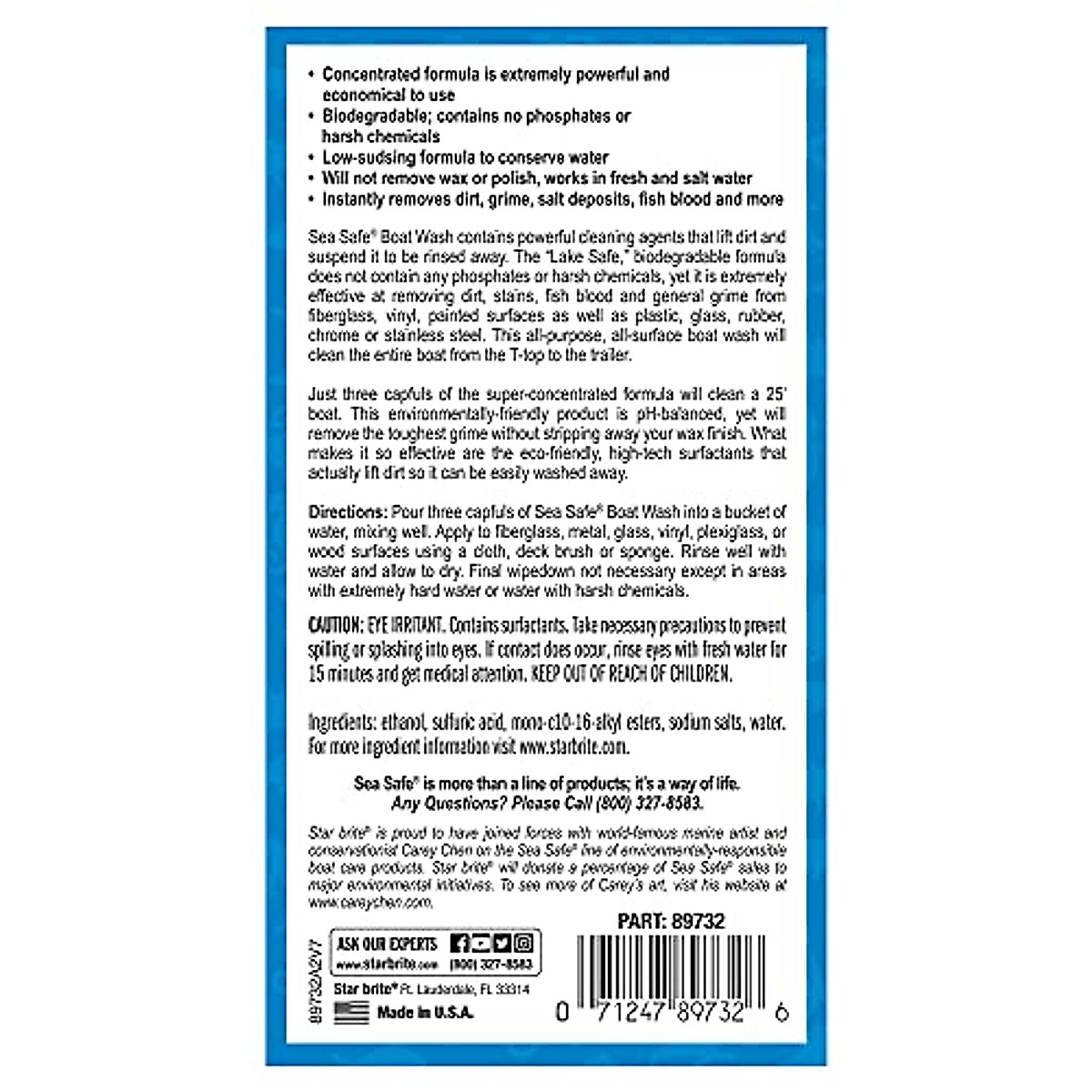 STAR BRITE Sea Safe Boat Wash - Super Concentrated - Instantly Remove Dirt, Grime, Salt Deposits & More Without Removing Wax or Polish 32 Oz (089732PW)