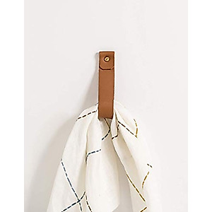 KEYAIIRA - Medium Nicotine Leather Wall Hook, wall hanging strap towel hook for wall leather loop strap for scarf storage boat paddle holder minimal towel bar rack storage