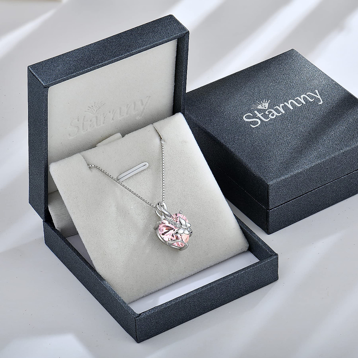 STARNNY Infinity Butterfly Birthstone Necklace for Women Sterling Silver Heart Necklace Jewelry for Women Tourmaline