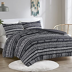 Codi Soleil Aztec Comforter Set Twin Size, Black Boho Folkloric Art Pattern Bedding, Soft Microfiber Fill Bed Sets, 1 Comforter & 1 Pillowcase(68x90 Inches)