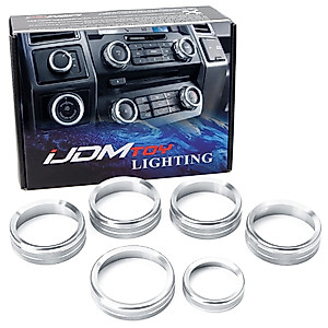 iJDMTOY 6pc-Set Silver Aluminum Air Conditioner Stereo Volume/Tune Trailer/4WD Switch Turner Covers Compatible with 2017-2020 Pre-LCI Ford SuperDuty F250 F350 F450 w/Rubber Turners