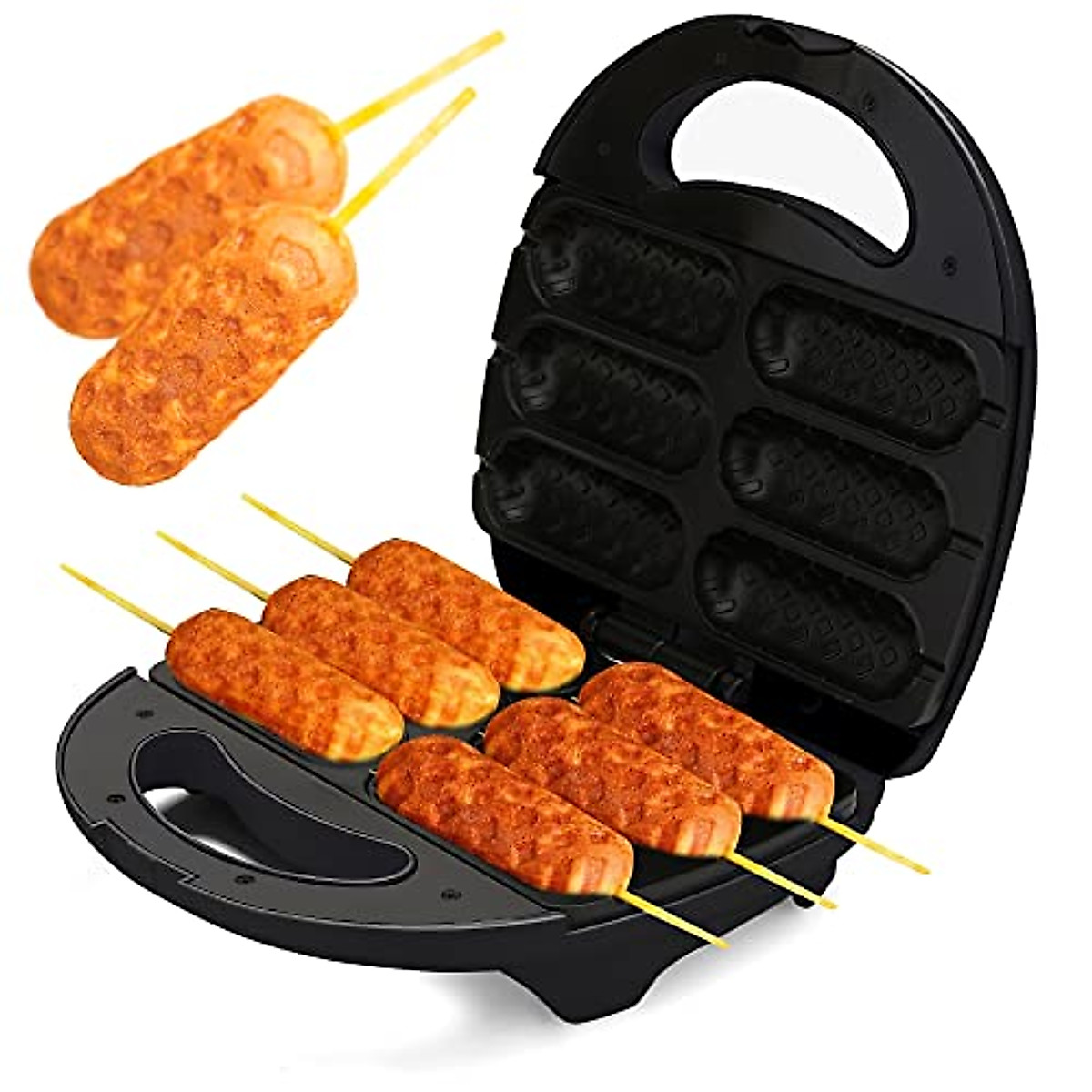 Lumme Waffle Corn Dog Maker Cheese on a stick, Corn Dog Sticks Included, Family Fun experience quick and easy mix any batch 6 corn dog maker non-stick Plate perfect for birthday parties Black
