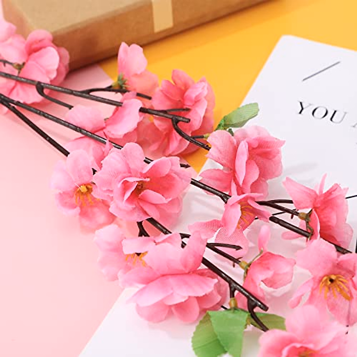 PRTECY 10PCS Artificial Cherry Blossom Flower Branches, 25.6 Inch Silk Spring Peach Blossom Bouquet Fake Flower Stems Arrangement for Wedding Home DIY Decoration