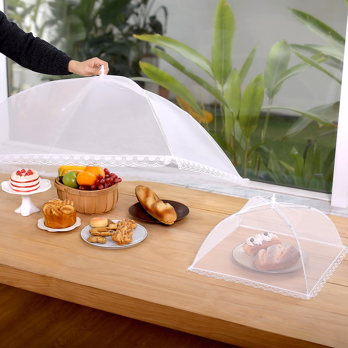 HOMKULA Food Covers for Outside - 1 Extra Large (40 x 25 in) & 6 Large (17 x 17 in) Food Tents/Food Covers for Outdoors Mesh Screen, Picnic Pool Party Supplies, Pop-Up and Collapsible