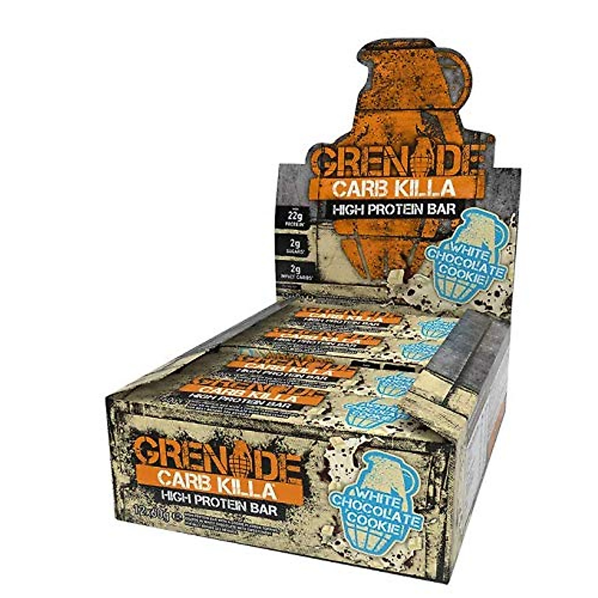 Grenade Carb Killa High Protein and Low Sugar Candy Bar, 12 X 60 g - White Chocolate Cookie