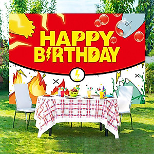 Cartoon Red White Ball Birthday Party Banner for Kid Pet Photo Backdrop Video Gaming Party Banner Kid Birthday Party Decorations Banner Baby Shower Decoration Supplies 5x3ft