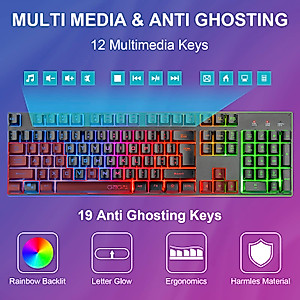 Gaming Wireless Keyboard and Mouse Combo Metal Surface Rechanrgeable Big Battery 2800mah Mechanical Feel LED Backlit Compatible with Xbox one PS5 Laptop Computer Gamer(2.4g)