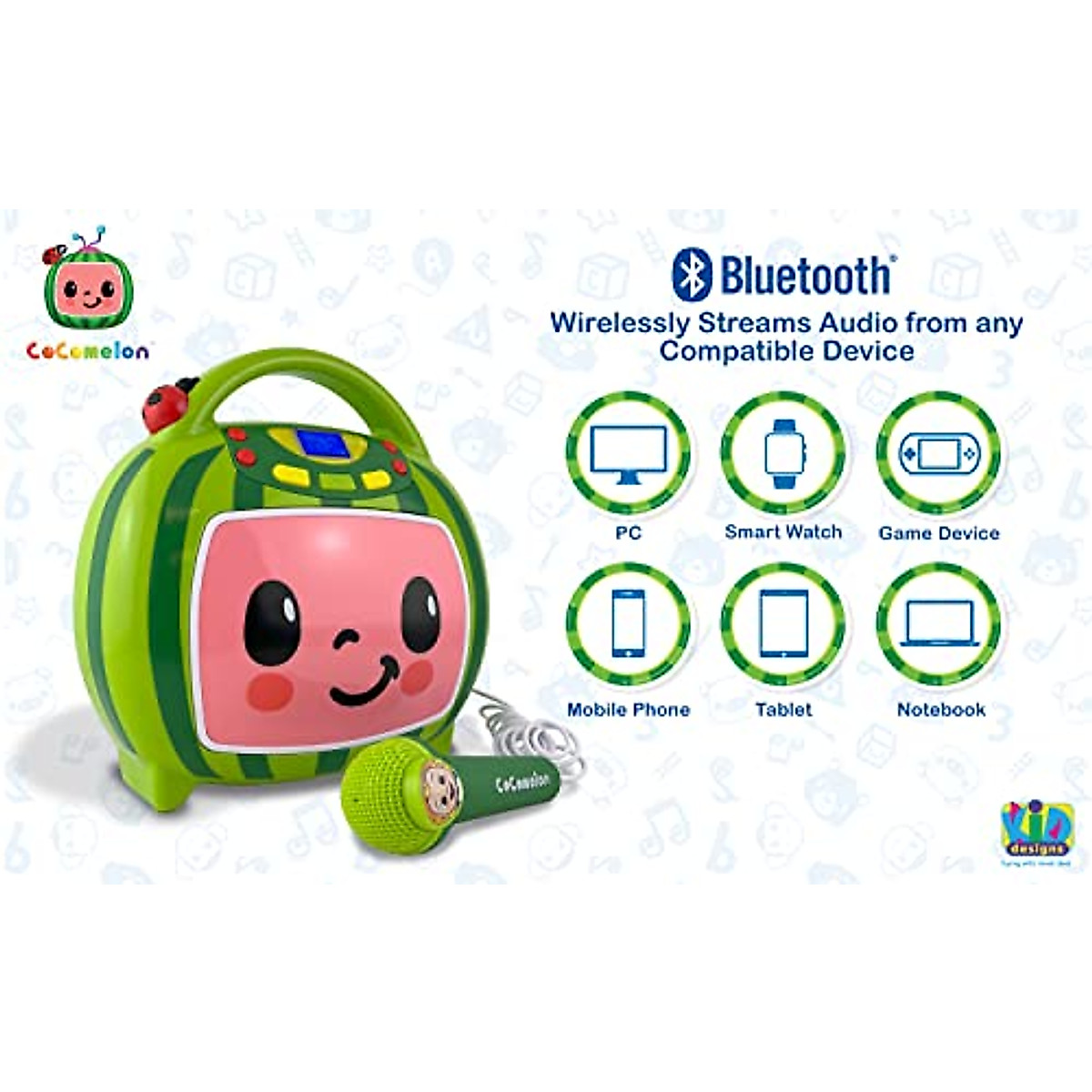 eKids Cocomelon Karaoke Machine with Built-in Cocomelon Songs and Microphone for Kids