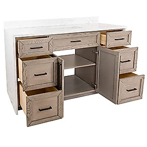 Kitchen Bath Collection Palisade 60-inch Single Bathroom Vanity (Engineered Marble/Gray Oak): Includes Gray Oak Cabinet with Engineered Marble Waterfall Countertop and White Ceramic Sink