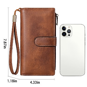 GOIACII Womens Wallets Large Capacity Credit Card Holder Rfid Wallet Women Double Zipper Pocket Leather Bifold Ladies Wristlet Clutch Wallet