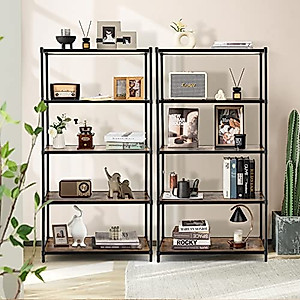 Tangkula 5-Tier Wooden Bookshelf, Tall Bookcase Shelf Storage Organizer w/Metal Frame, Anti-toppling Device, Freestanding Metal Wood Storage Shelf for Living Room Office Kitchen (1, Rustic Brown)