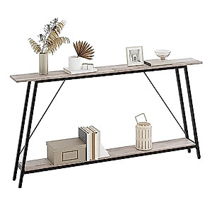 YATINEY 63" Console Table, Narrow Long Entryway Table, Industrial Skinny Sofa Tables, 2-Layer Hallway Table for Entryway, Display Table Behind Couch, Greige and Black CT16BG