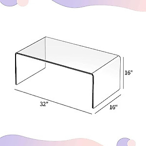 Odoor Direct Modern Waterfall Acrylic Coffee Table, 32" x 16" x 16" Acrylic Side Table with PVC Mat, Rectangle Clear Coffee Table for Living Room, Bedroom, Small Spaces, Clear