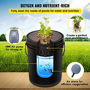 VEVOR DWC Hydroponic System, 5 Gallon 8 Buckets, Deep Water Culture Growing Bucket, Hydroponics Grow Kit with Pump, Air Stone and Water Level Device, for Indoor/Outdoor Leafy Vegetables